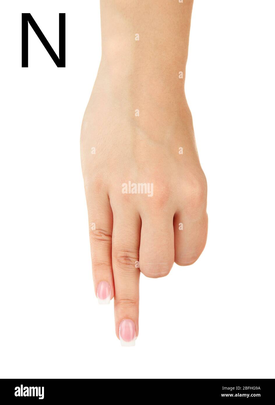 Finger Spelling the Alphabet in American Sign Language (ASL). Letter N ...