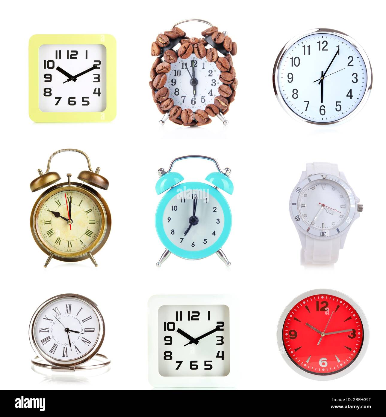 Collage of different clocks Stock Photo - Alamy