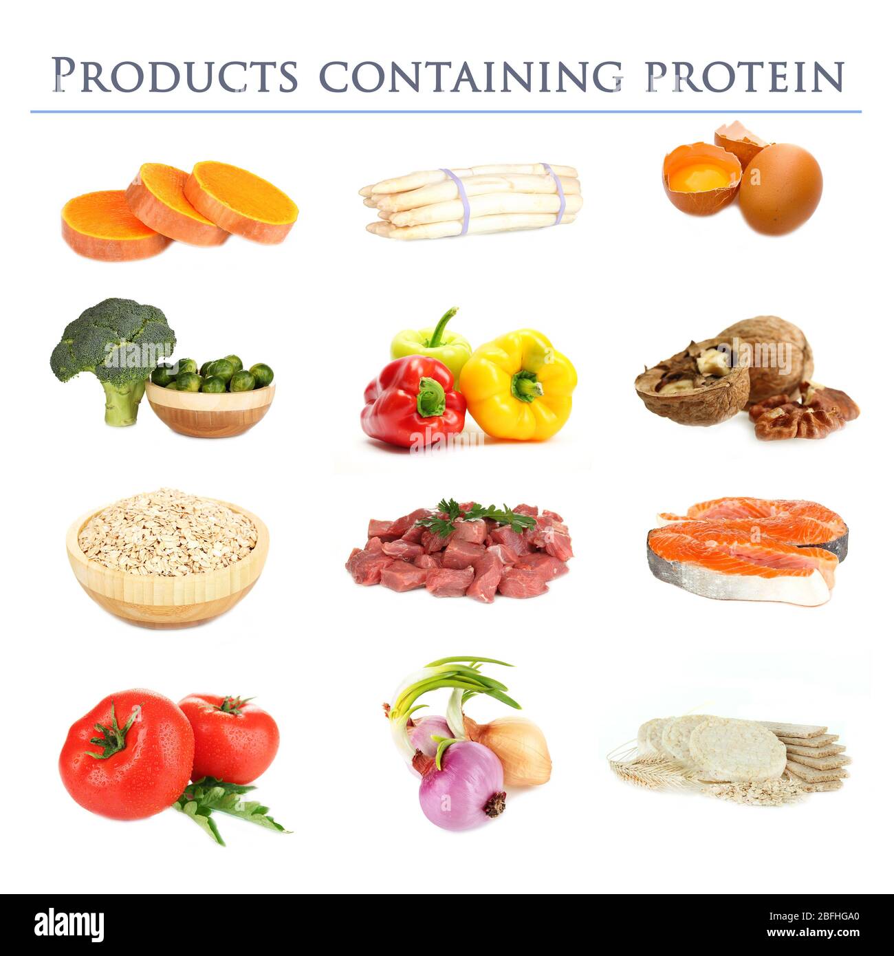 Collage of products containing protein Stock Photo - Alamy
