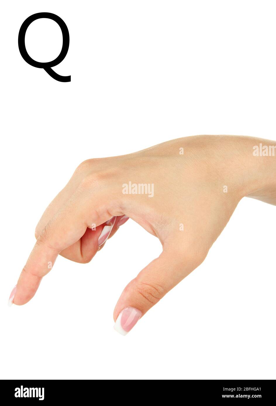 Finger Spelling the Alphabet in American Sign Language (ASL). Letter Q ...