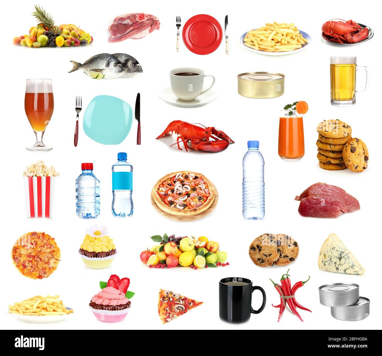 Set of food and drinks isolated on white Stock Photo - Alamy