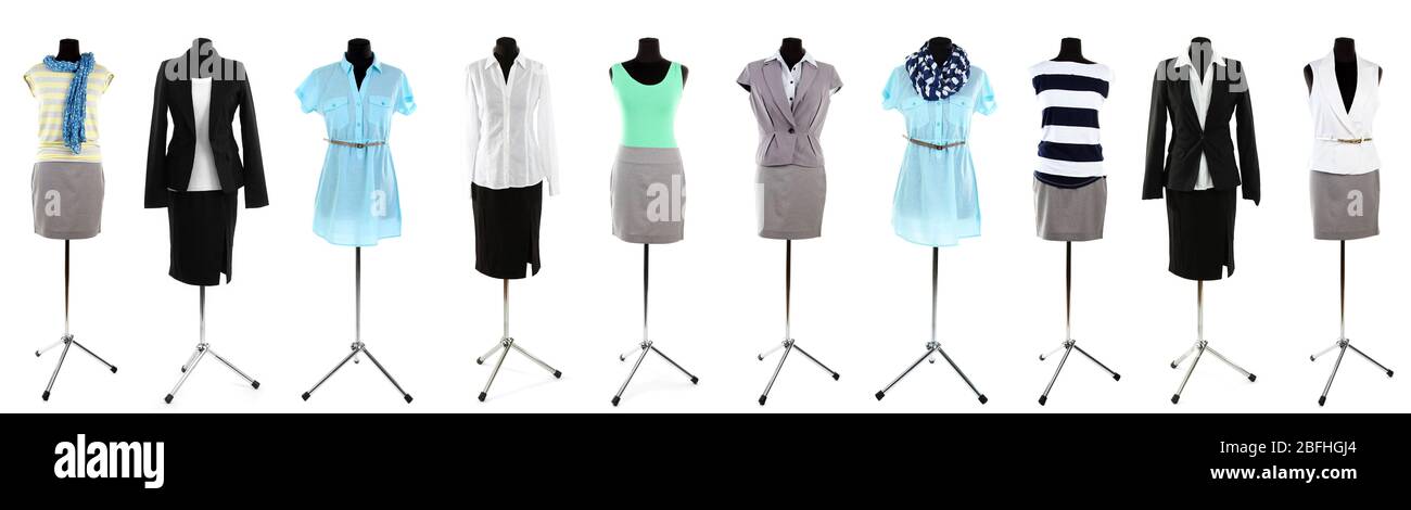 Collage of office clothes on mannequin isolated on white Stock Photo ...