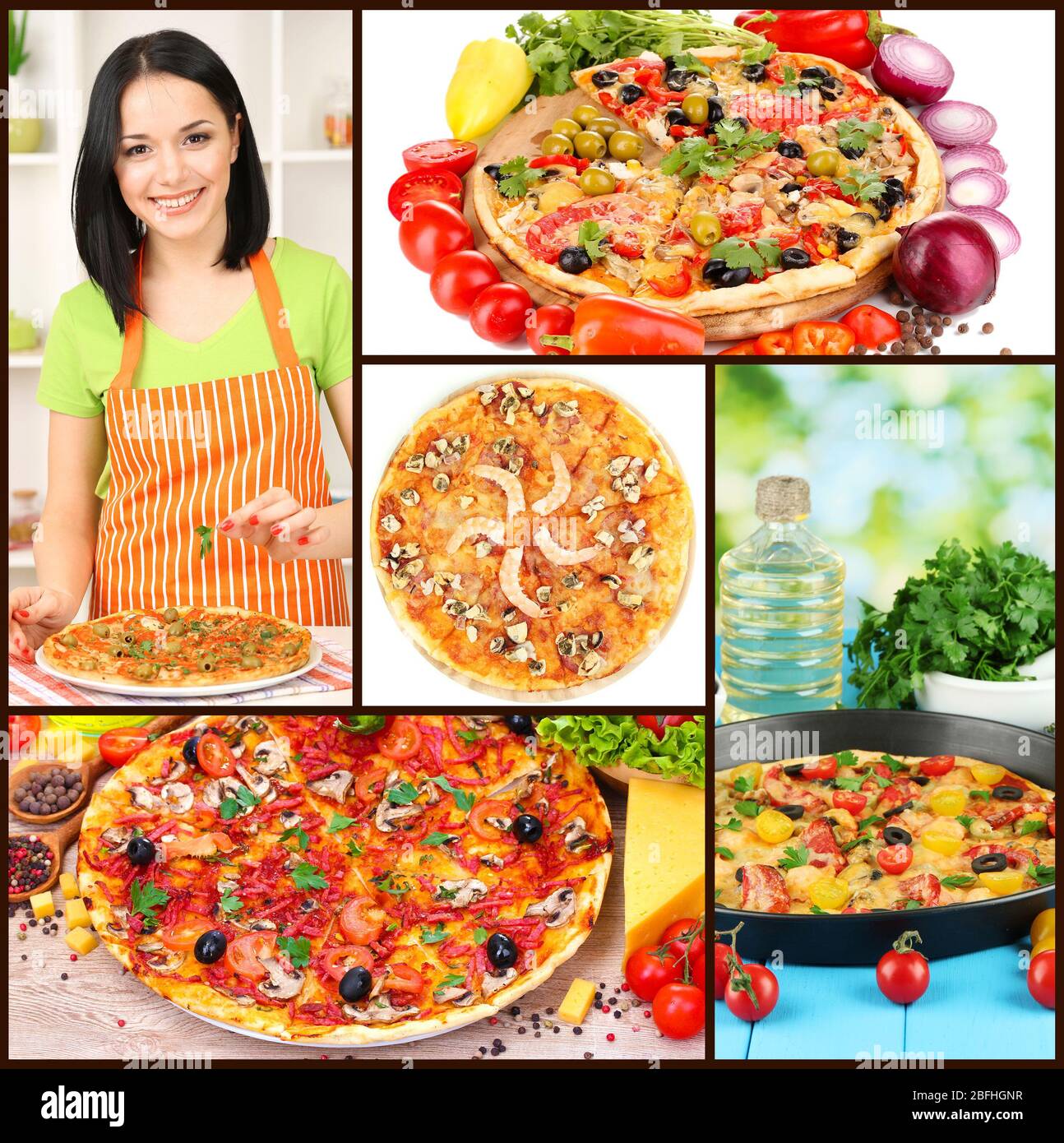 Collage of delicious pizza with ingredients Stock Photo - Alamy
