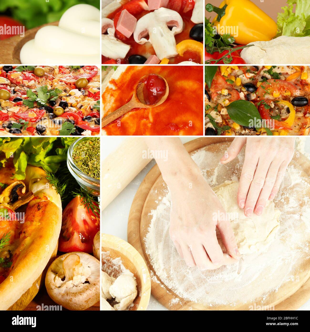 Collage of delicious pizza with ingredients Stock Photo - Alamy