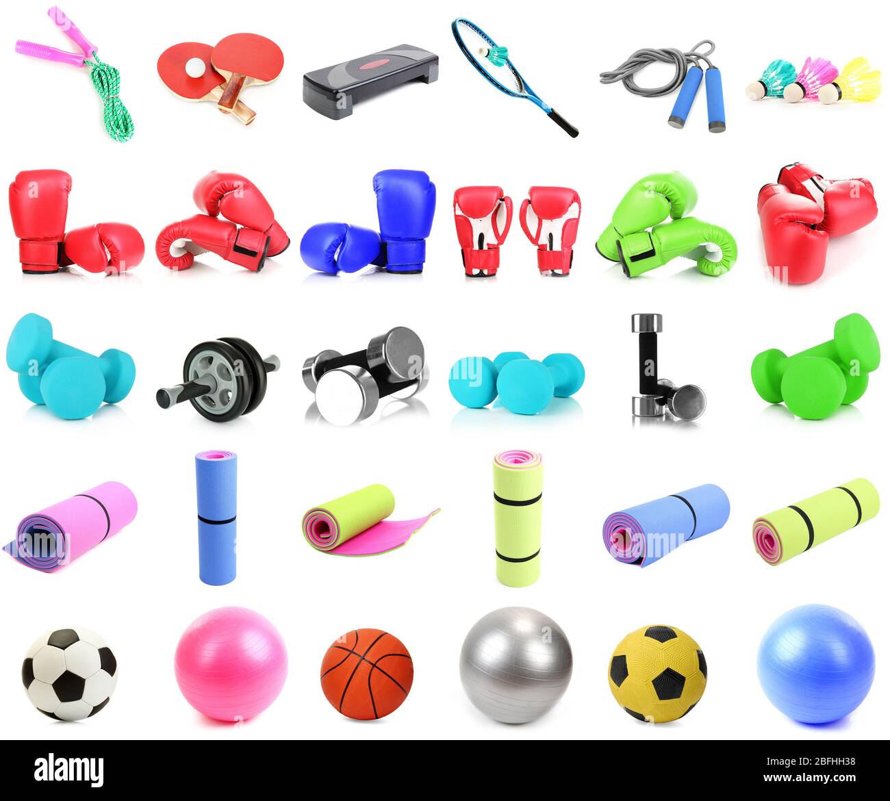 Sports equipment collage isolated on white Stock Photo - Alamy