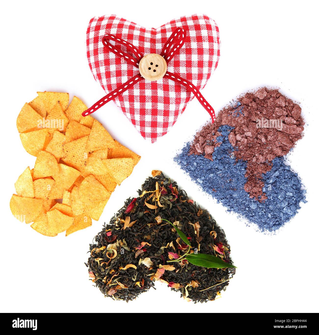 Collage of heart-shaped things isolated on white Stock Photo - Alamy