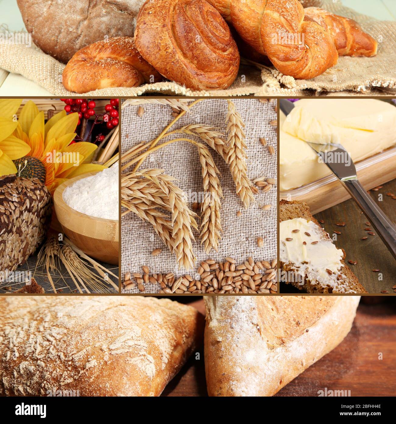 Bread and harvesting wheat collage Stock Photo - Alamy