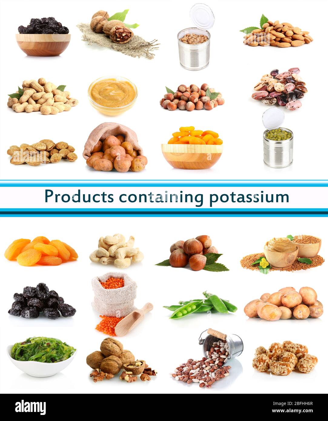Products containing potassium isolated on white Stock Photo - Alamy