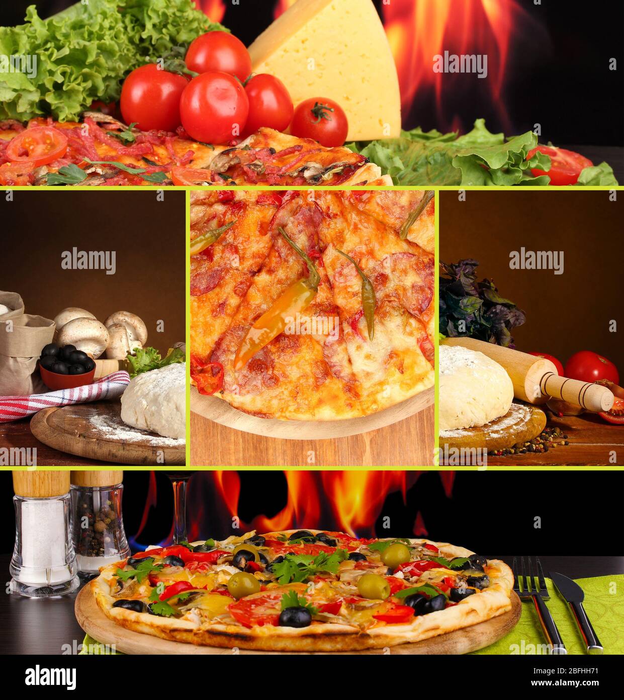 Collage of delicious pizza with ingredients Stock Photo - Alamy