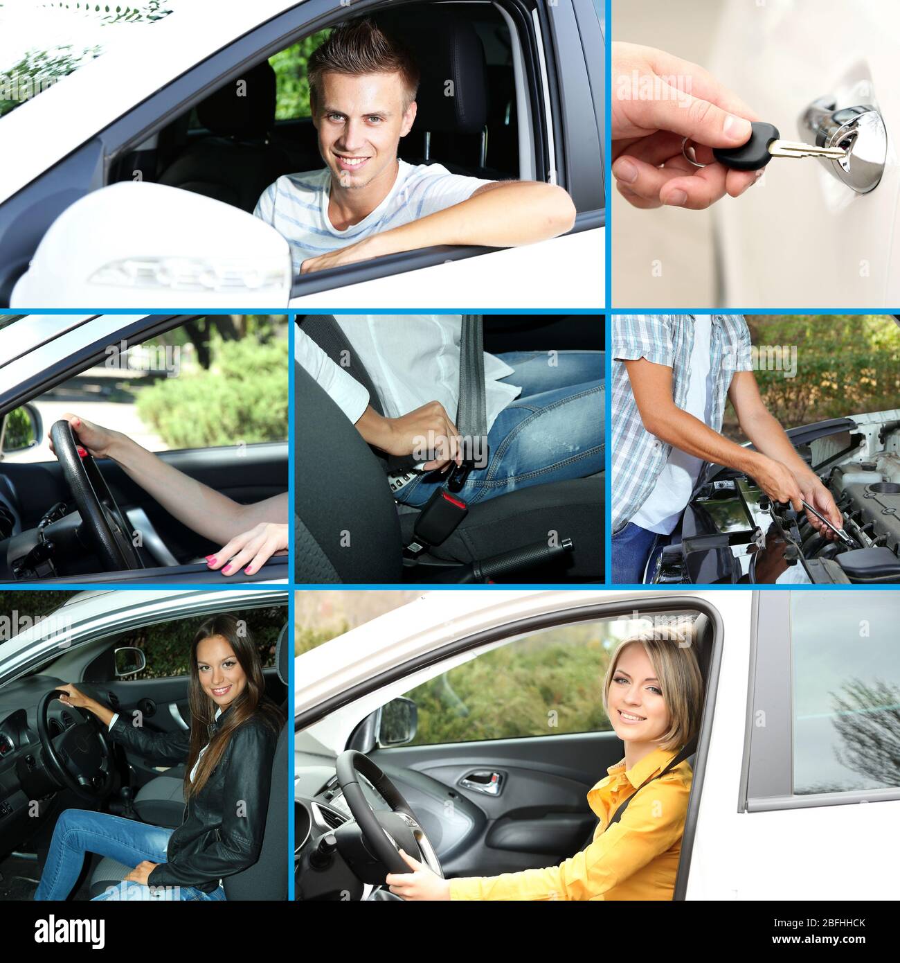 Car driving collage Stock Photo - Alamy