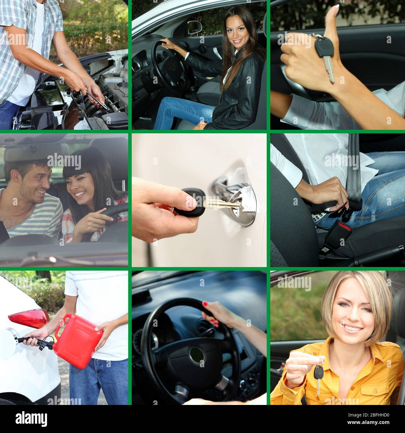 Car driving collage Stock Photo - Alamy