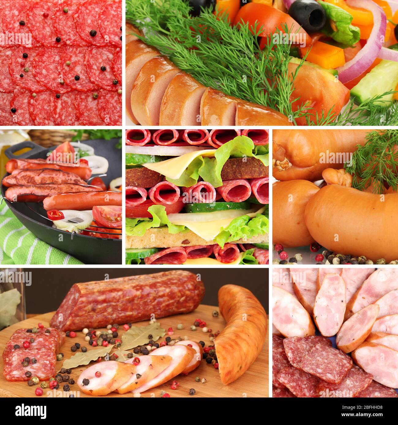 Collage assortment sausage meat hi-res stock photography and images - Alamy