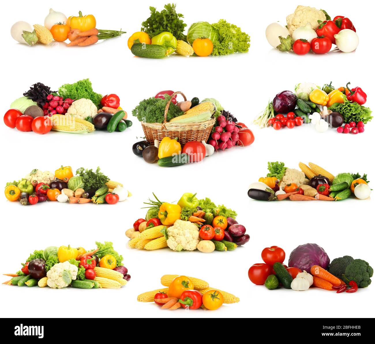 Collage of vegetables isolated on white Stock Photo - Alamy