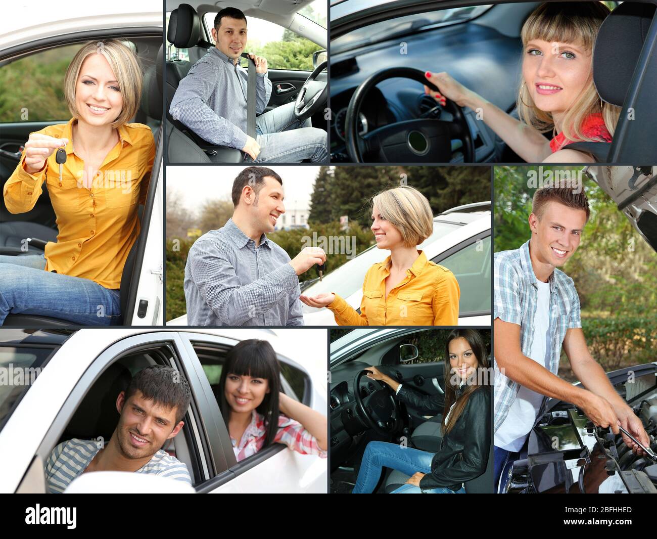 Car driving collage Stock Photo - Alamy