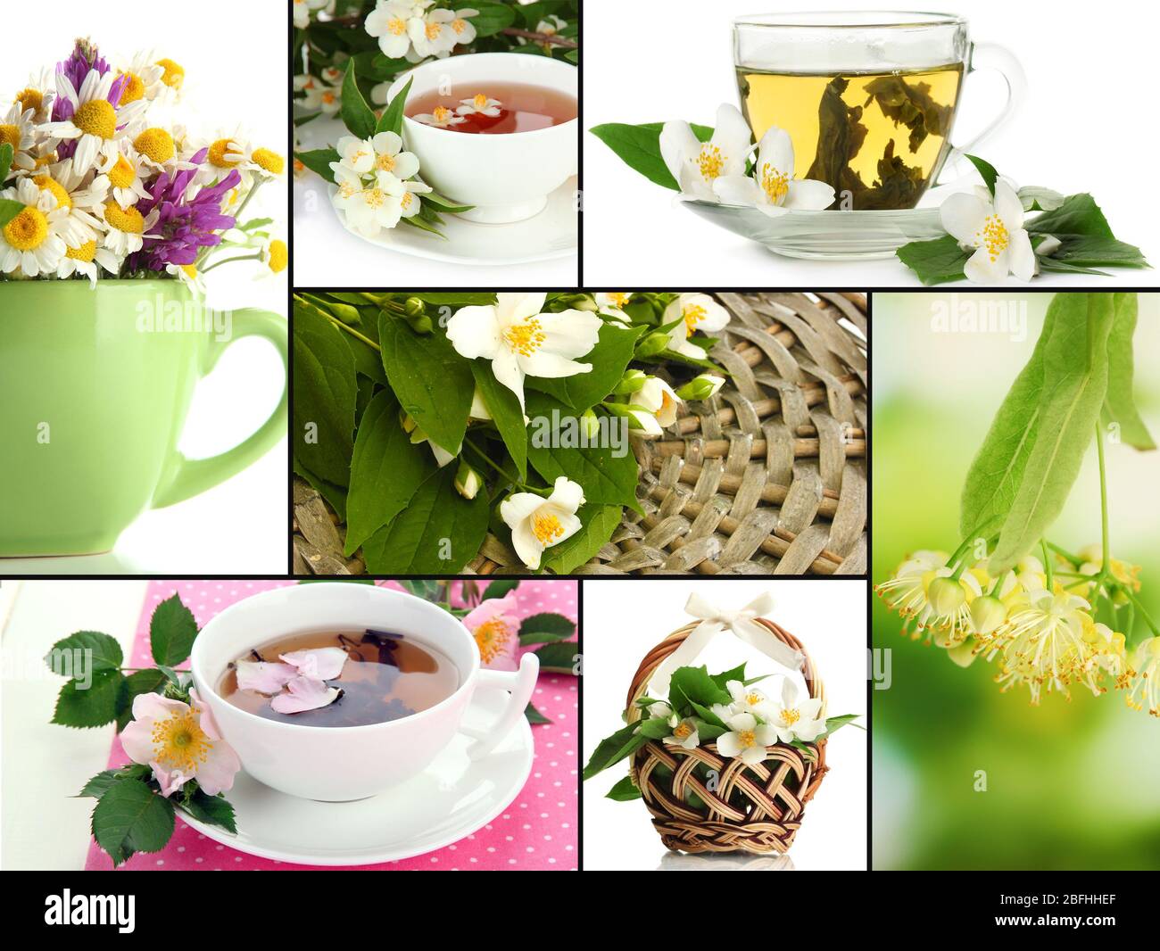 Collage of healthy green tea Stock Photo - Alamy