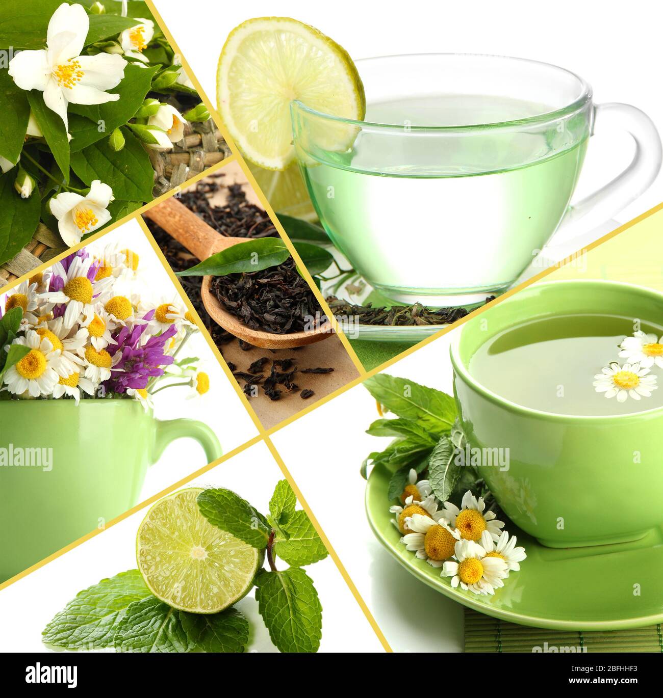 Collage of healthy green tea Stock Photo - Alamy