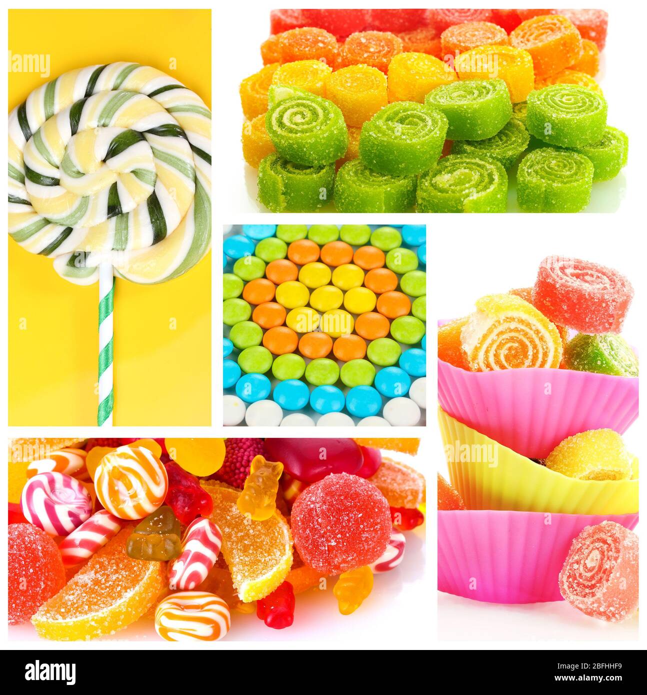 Collage of different colorful candy and sweets Stock Photo - Alamy