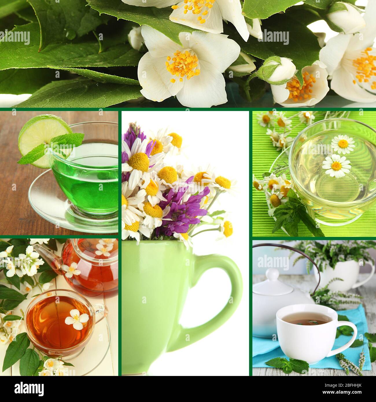 Collage of healthy green tea Stock Photo - Alamy