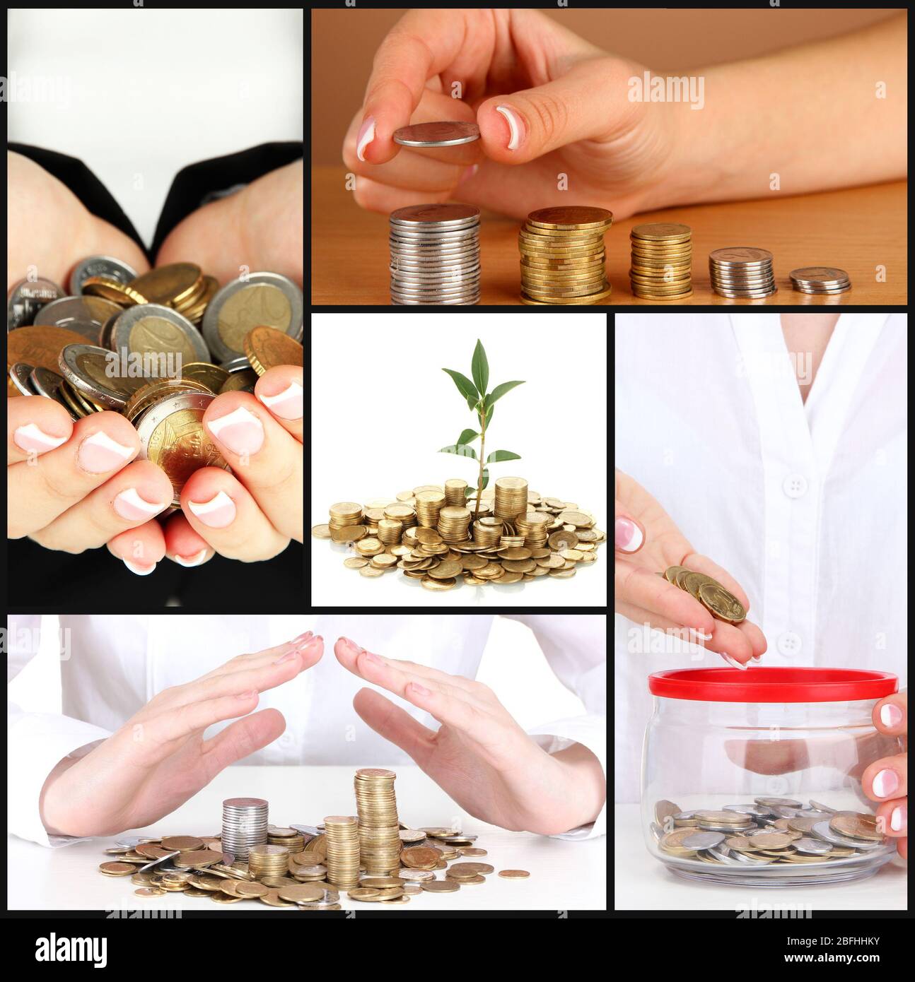 Collage hand coin savings hi-res stock photography and images - Alamy