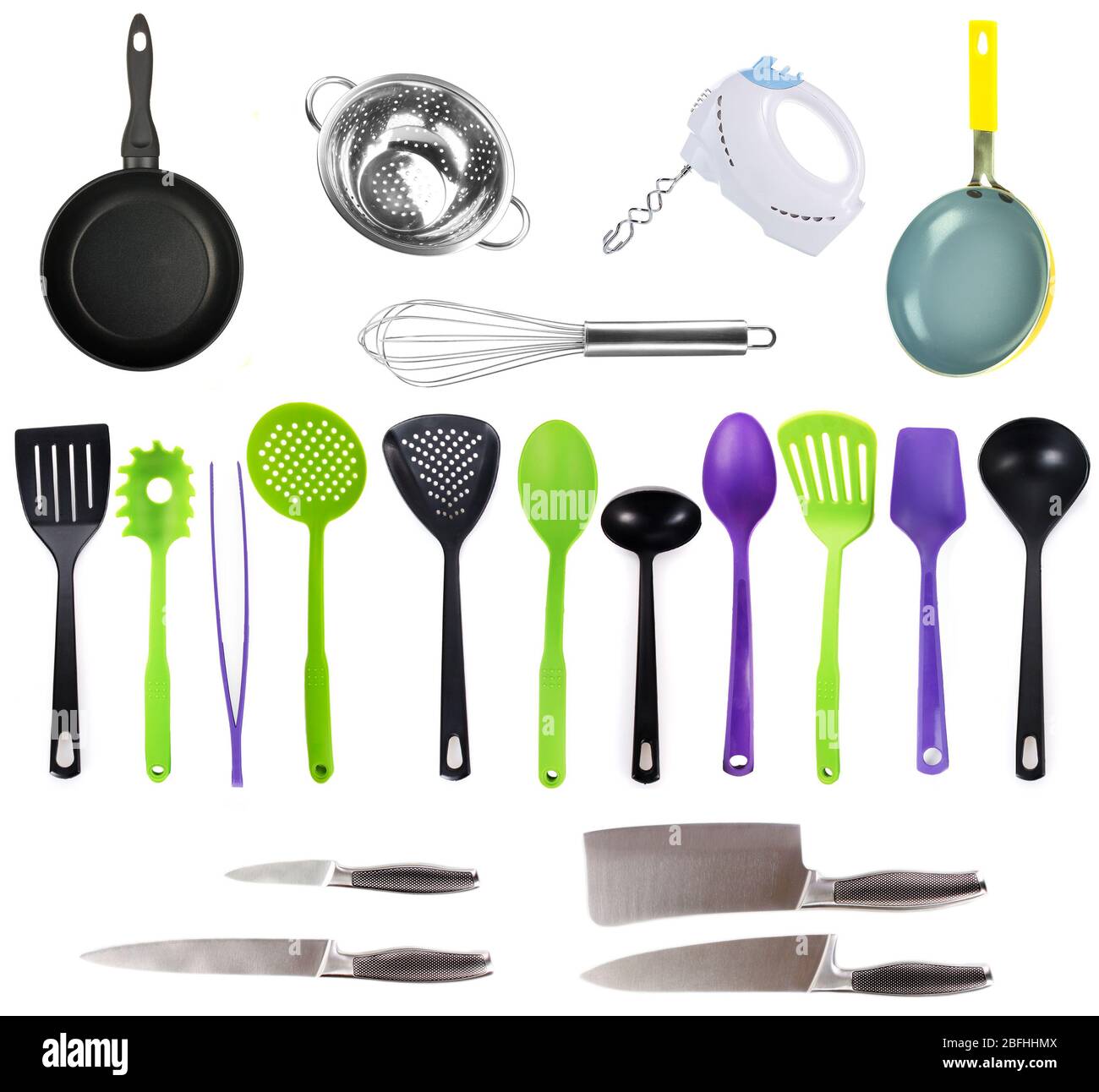 Kitchen tools collection isolated on white Stock Photo - Alamy