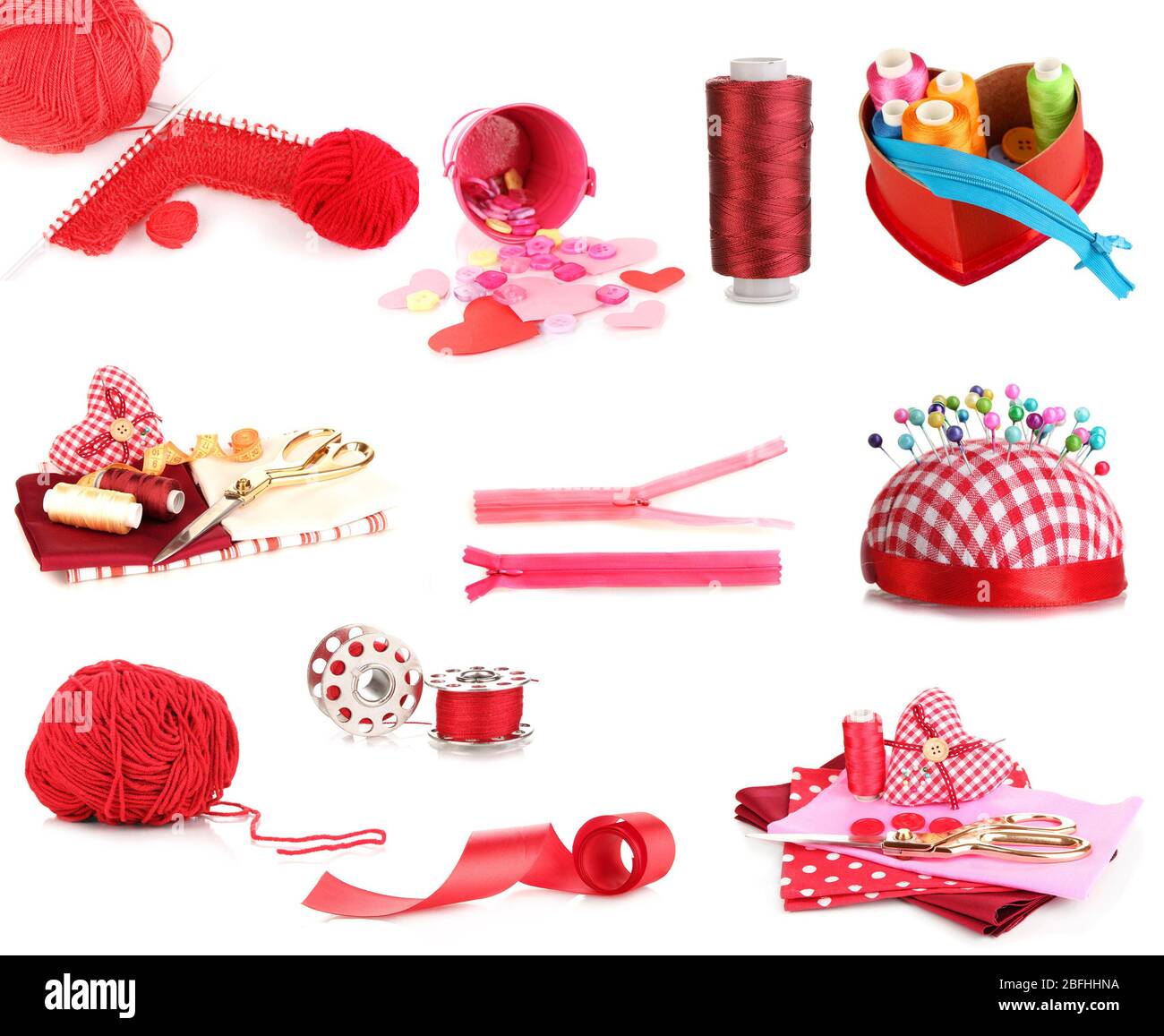 Collage of sewing equipment isolated on white Stock Photo - Alamy