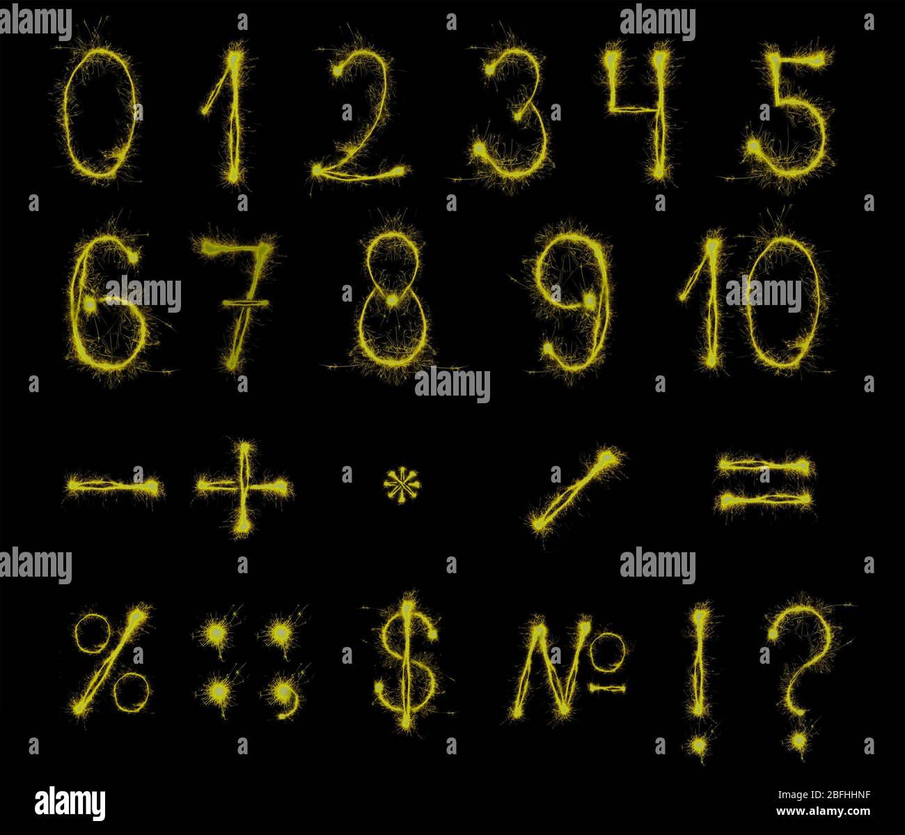 Sparkling number set on black background Stock Photo - Alamy