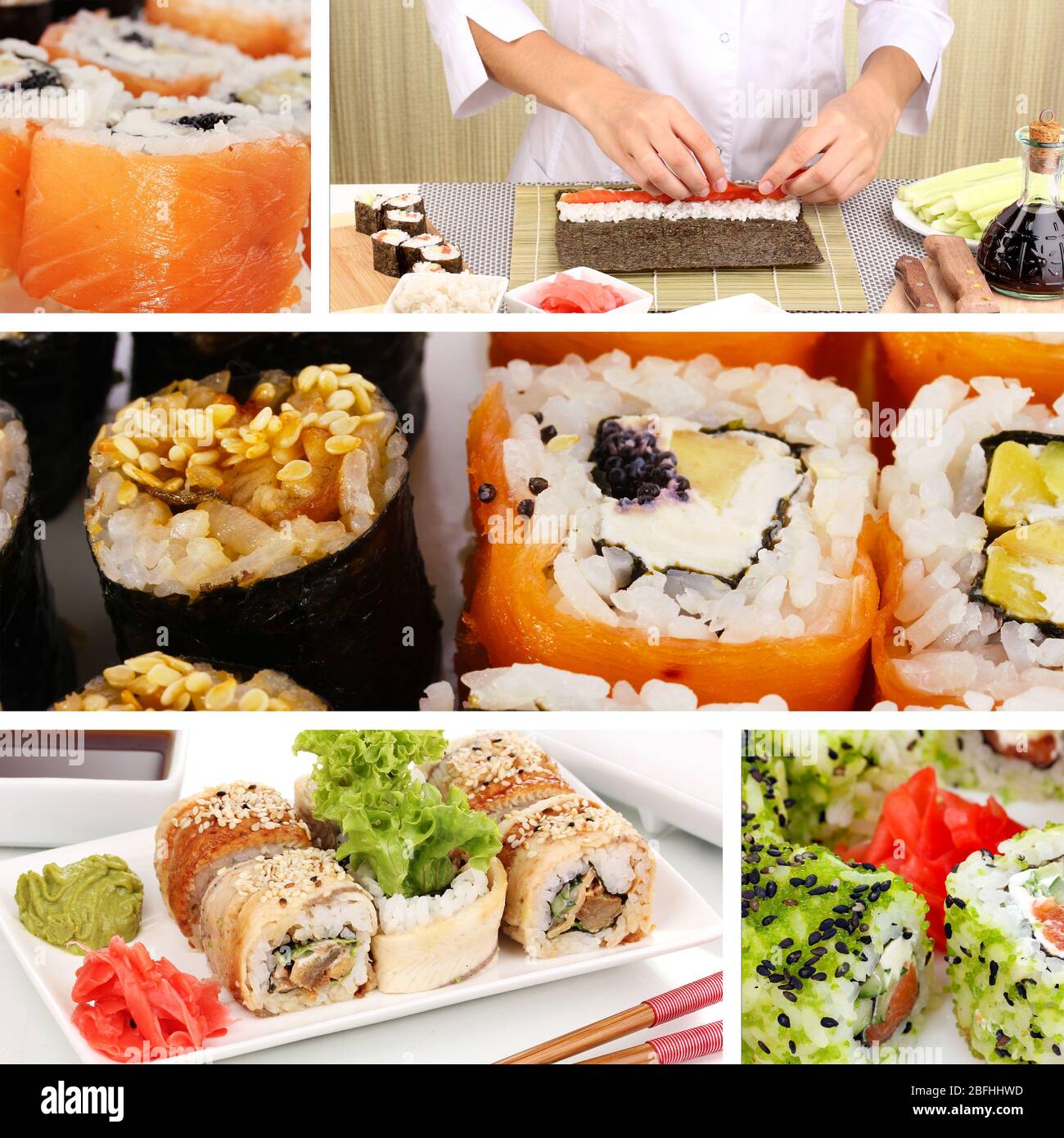 Tasty sushi collage Stock Photo - Alamy