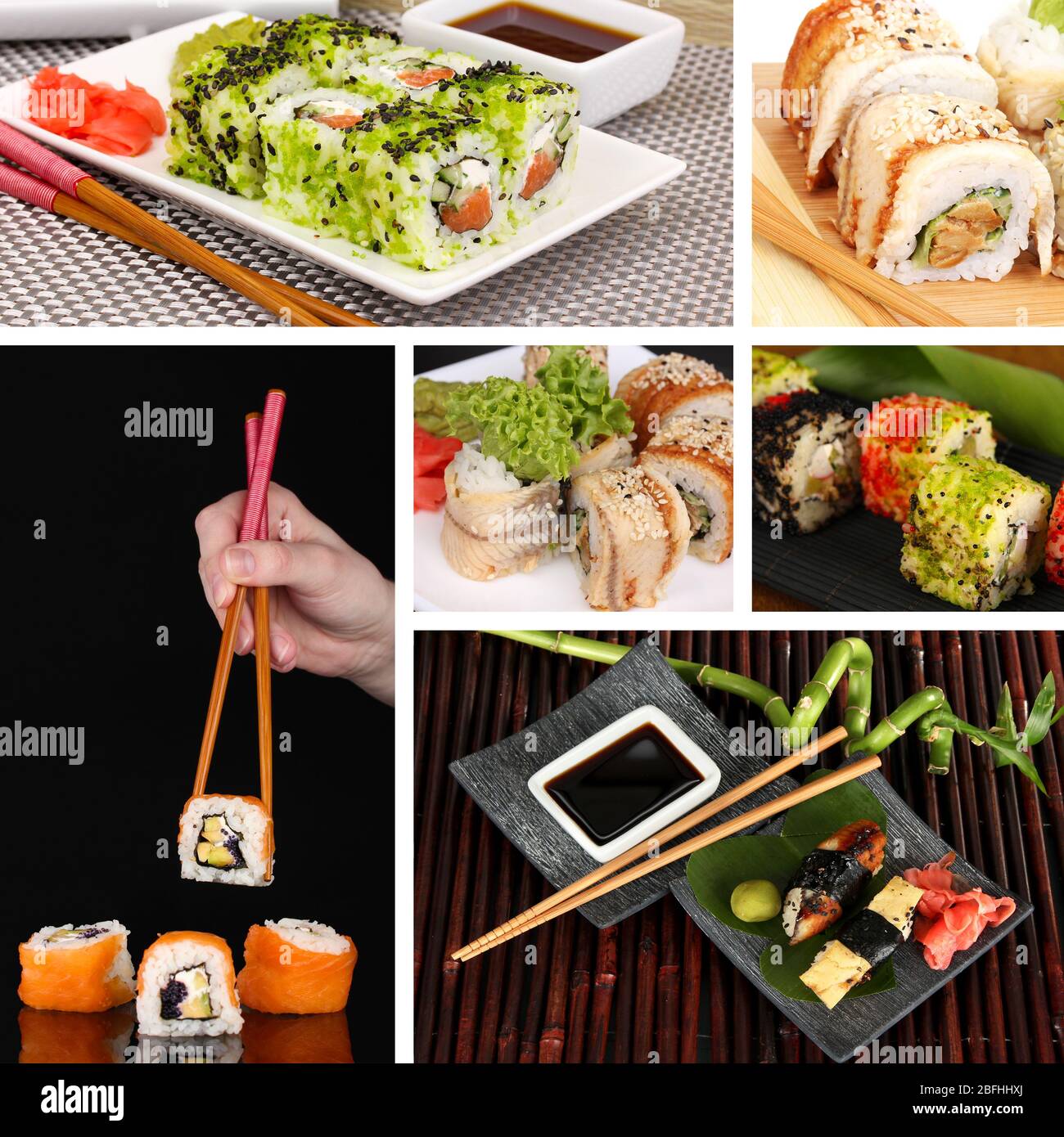 Tasty sushi collage Stock Photo - Alamy