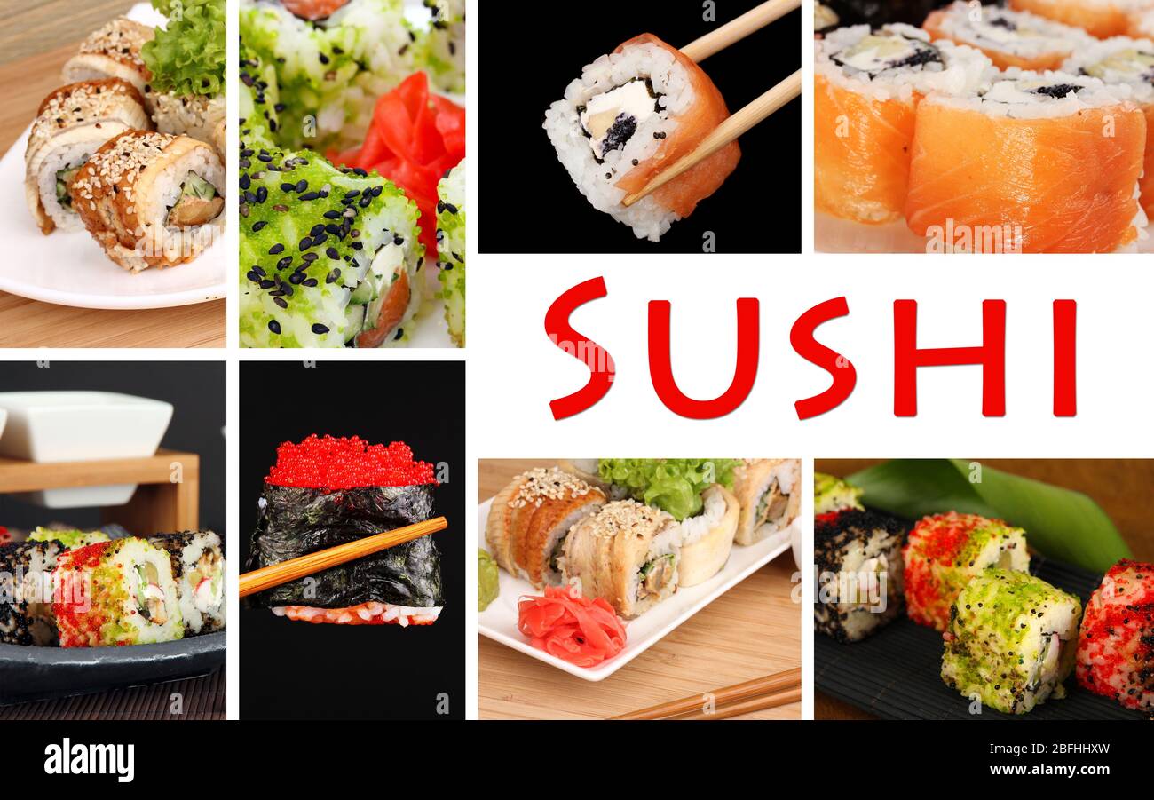 Tasty sushi collage Stock Photo - Alamy