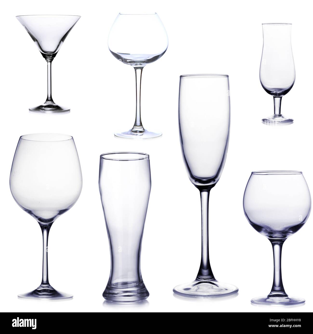 Collage of empty glasses isolated on white Stock Photo - Alamy