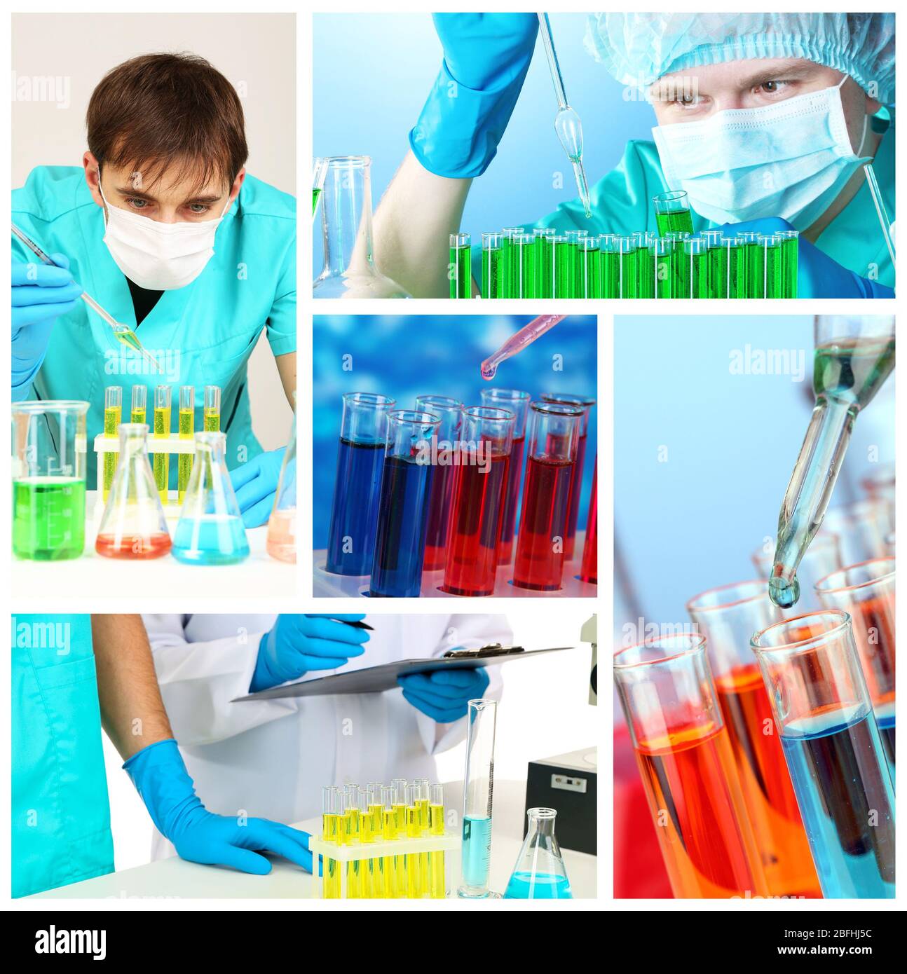 Collage of scientists and laboratory experiments Stock Photo - Alamy