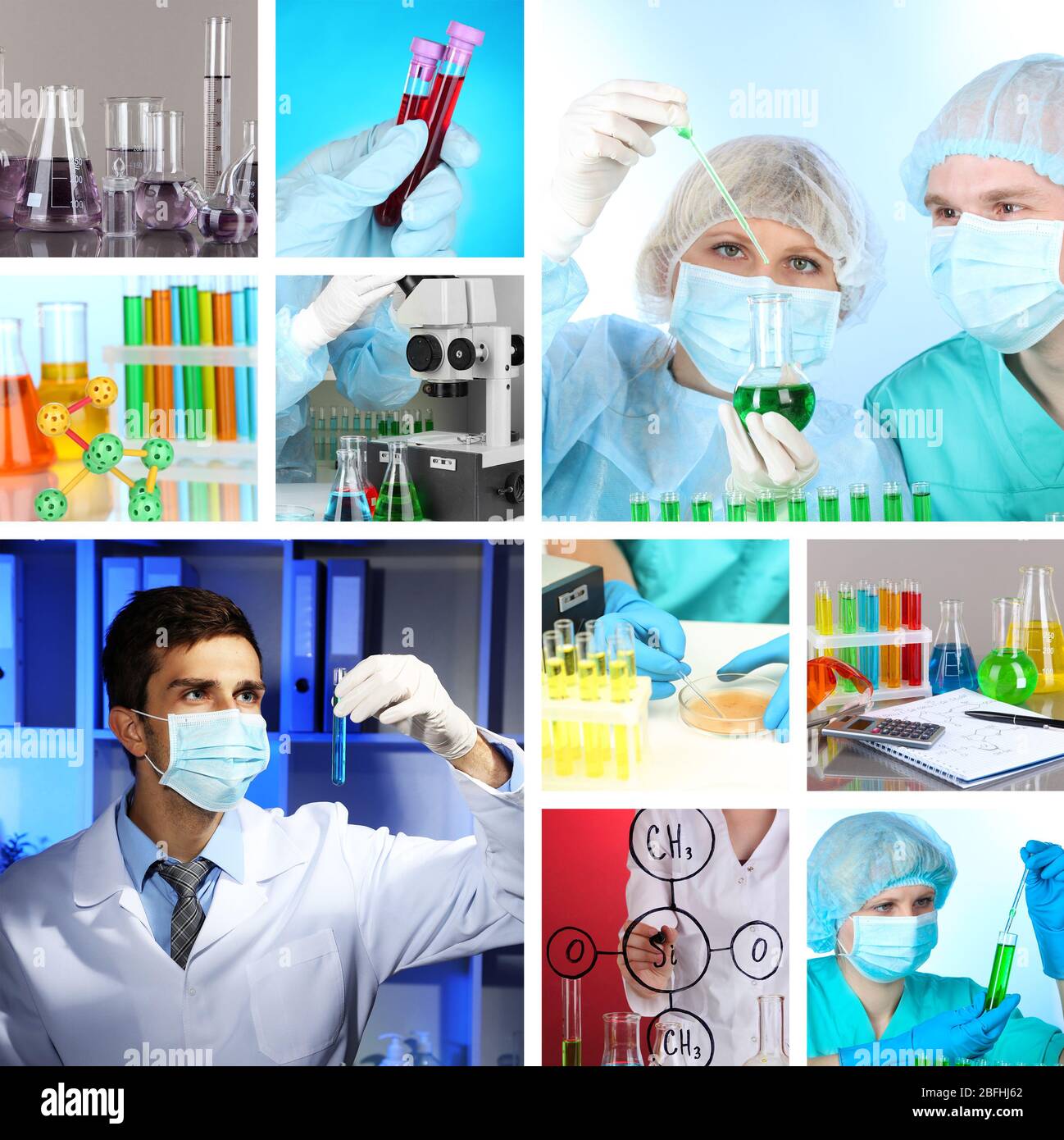 Collage of scientists and laboratory experiments Stock Photo - Alamy