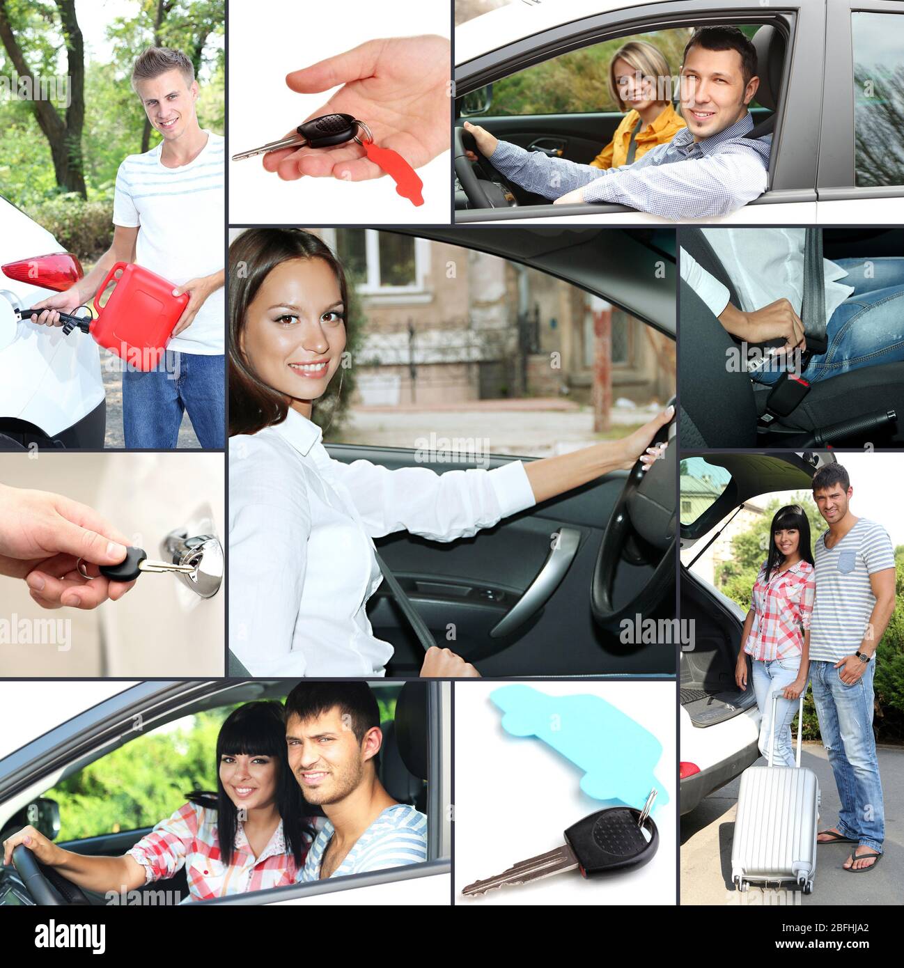 Car driving collage Stock Photo - Alamy