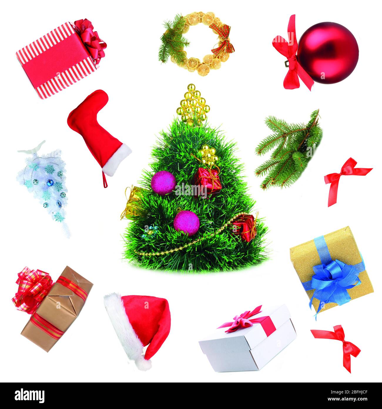 Group of Christmas objects isolated on white Stock Photo - Alamy