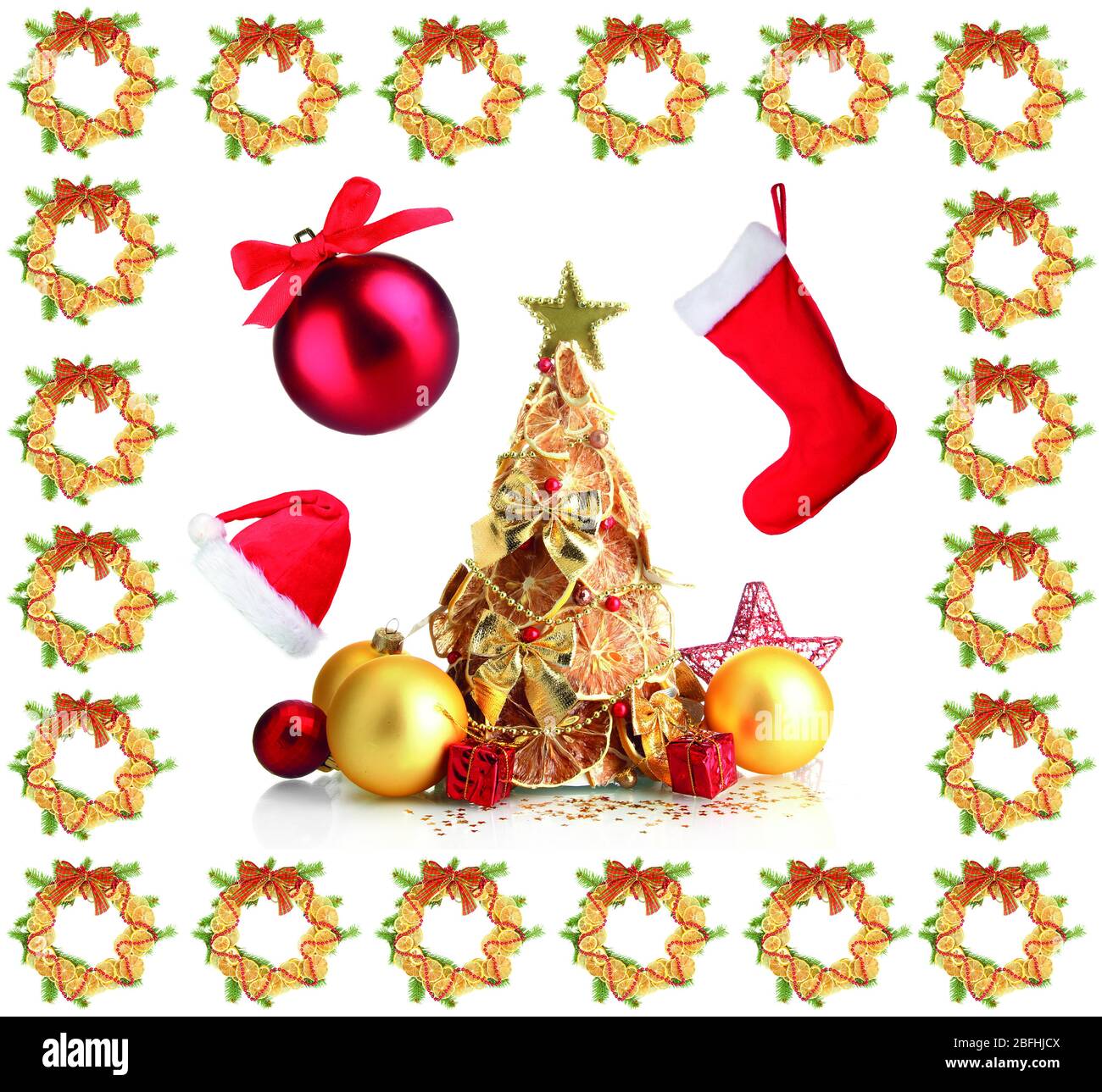 Group of Christmas objects isolated on white Stock Photo - Alamy