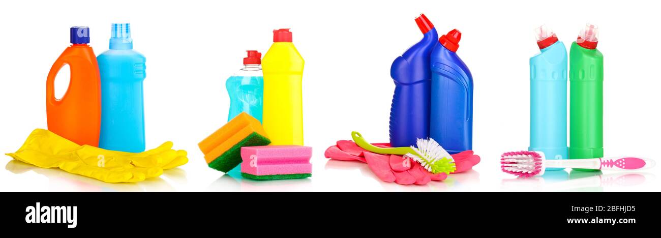 Cleaning items isolated on white Stock Photo - Alamy