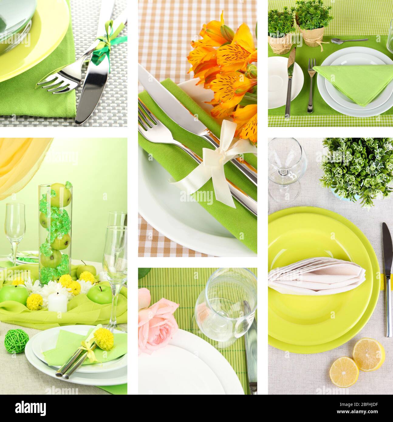 Collage of green table setting Stock Photo - Alamy