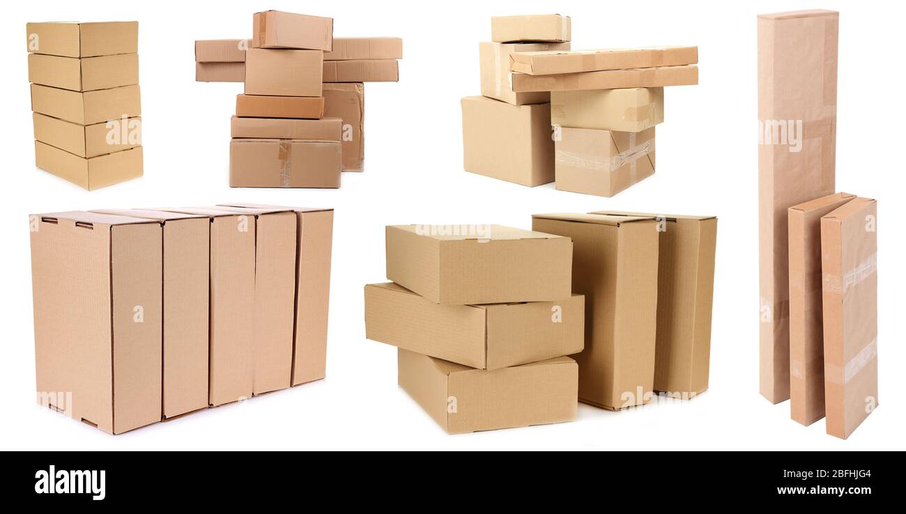 Cardboard boxes isolated on white Stock Photo - Alamy