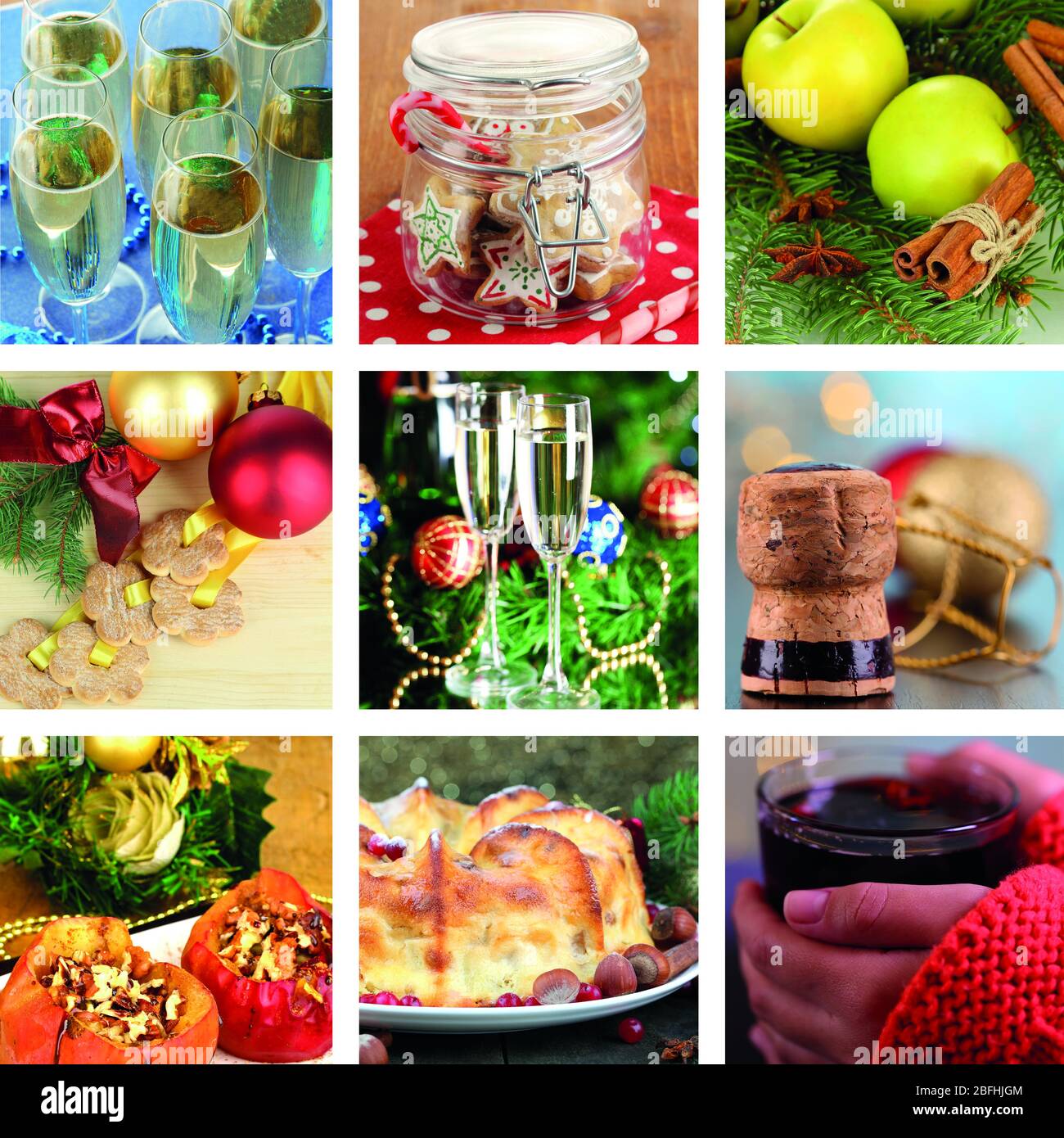Christmas collage with tasty food, drinks and decorations Stock Photo ...