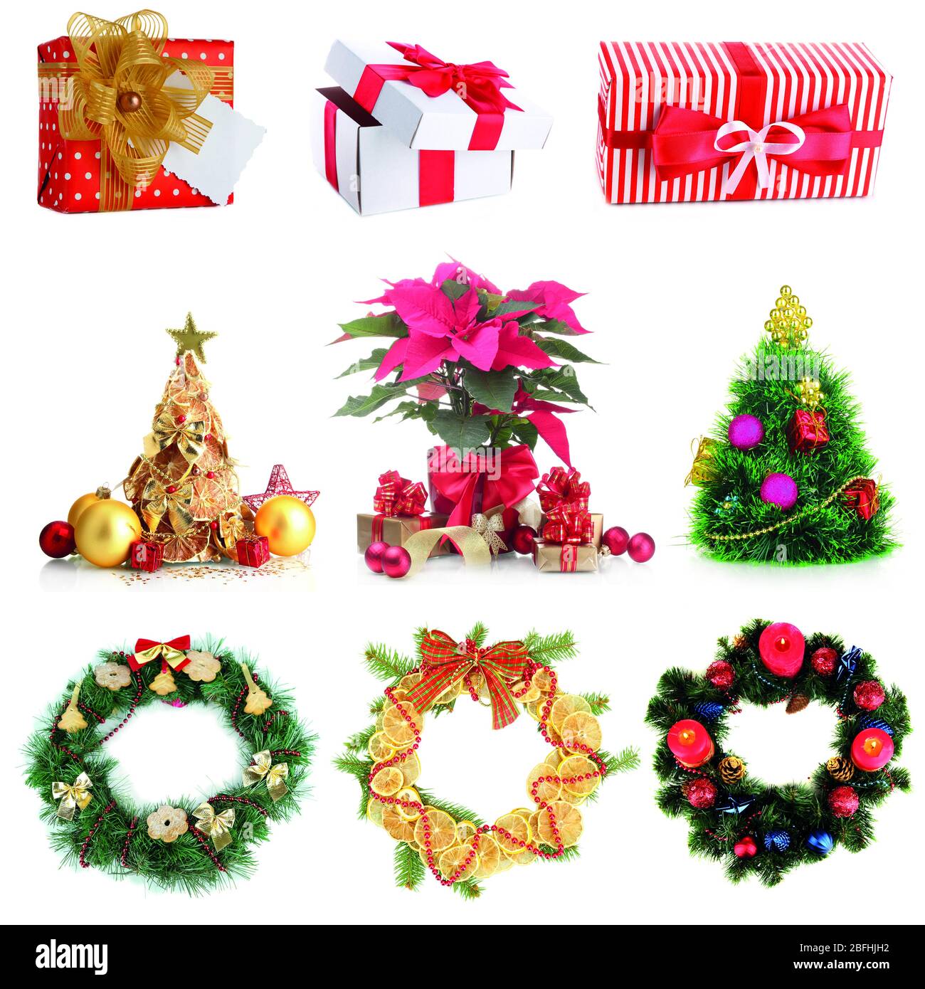 Group of Christmas objects isolated on white Stock Photo - Alamy