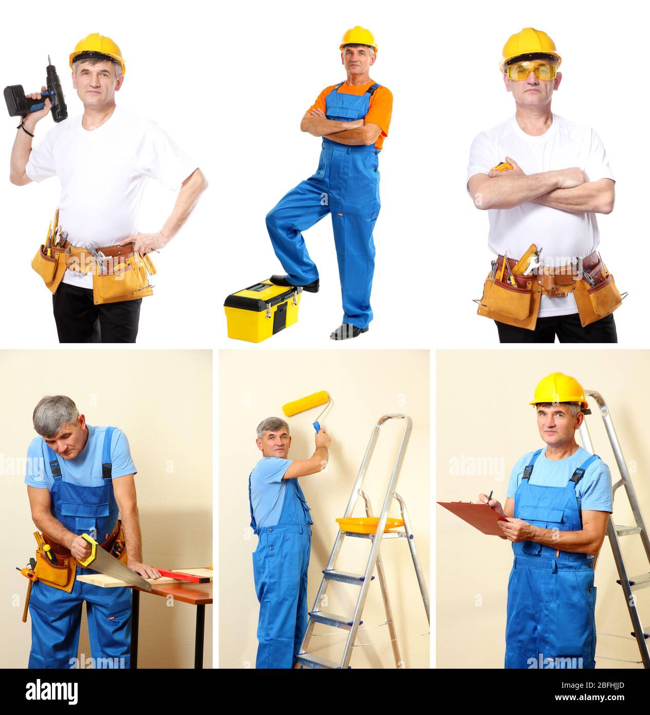 Collage of construction worker Stock Photo - Alamy