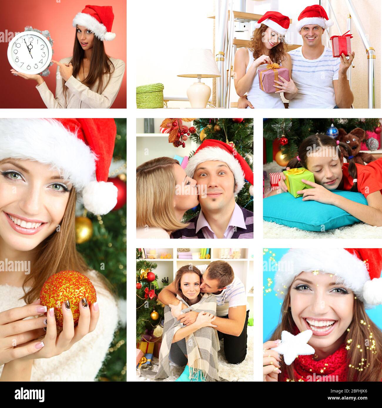 Collage of people celebrating Christmas at home Stock Photo - Alamy
