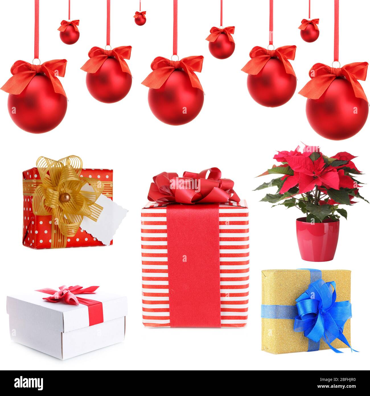 Group of Christmas objects isolated on white Stock Photo - Alamy