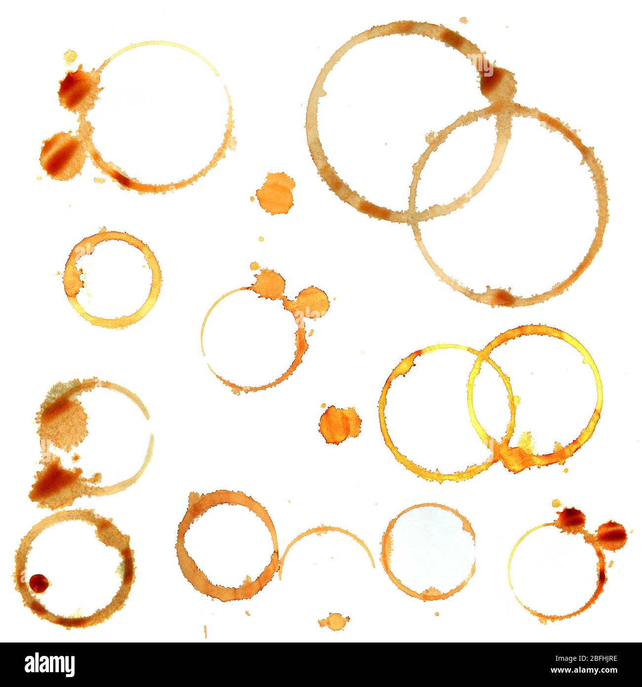 Collection of various coffee stains isolated on white Stock Photo - Alamy