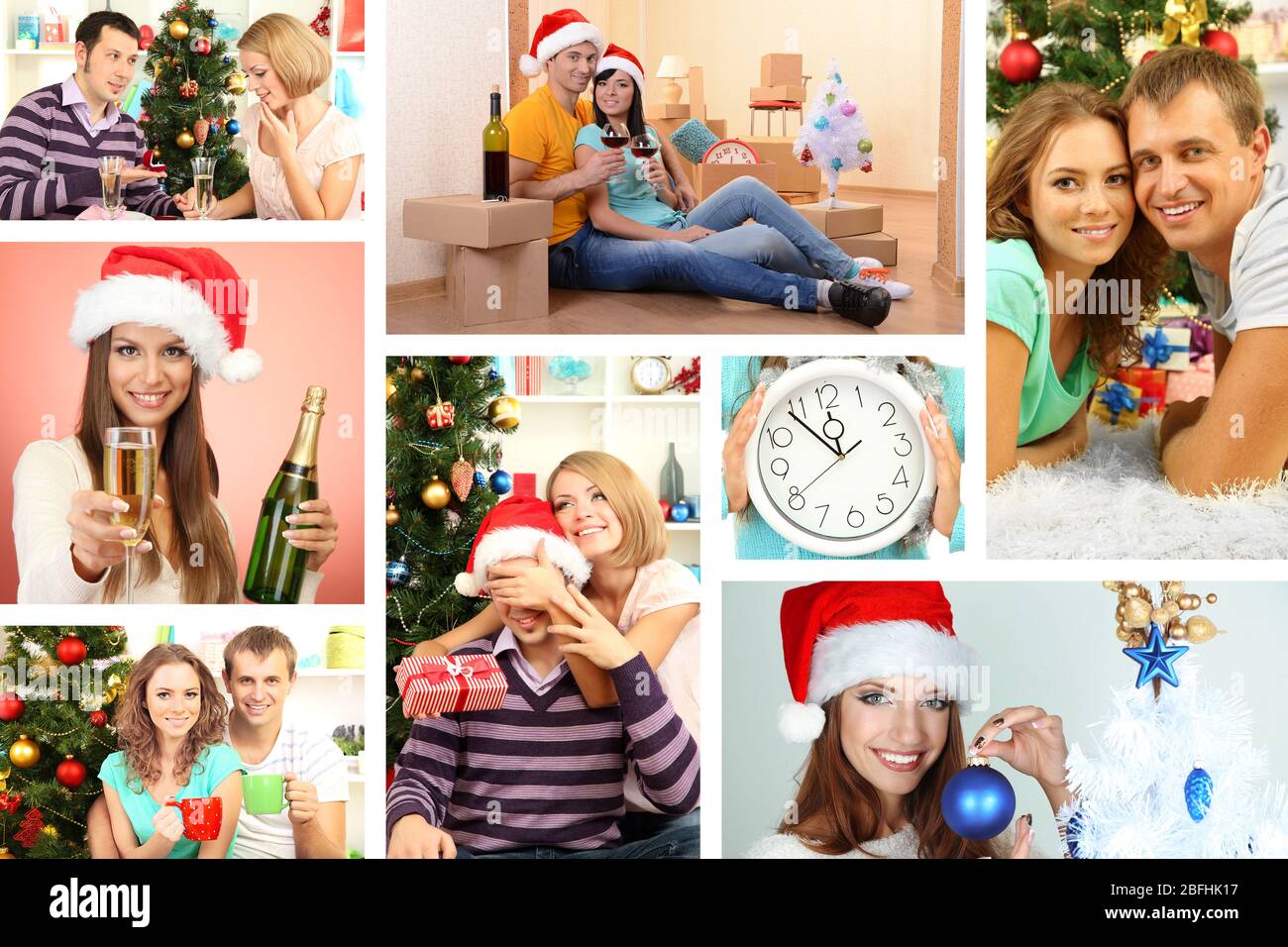 Collage of people celebrating Christmas at home Stock Photo - Alamy