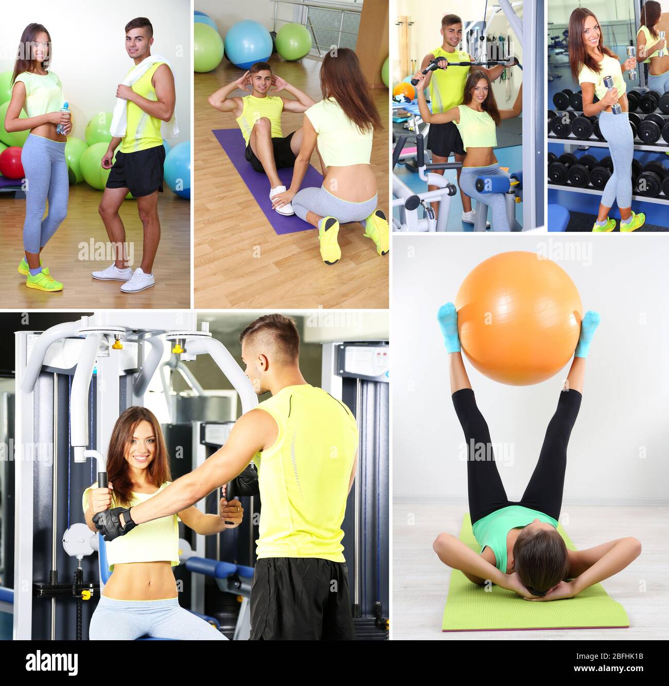 Collage of young people working out in gym Stock Photo - Alamy