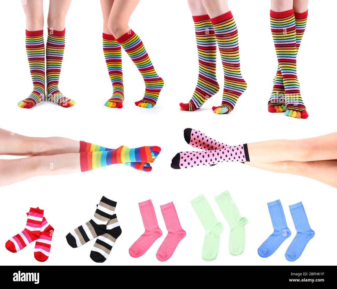 Collage of female legs in colorful socks and socks Stock Photo - Alamy