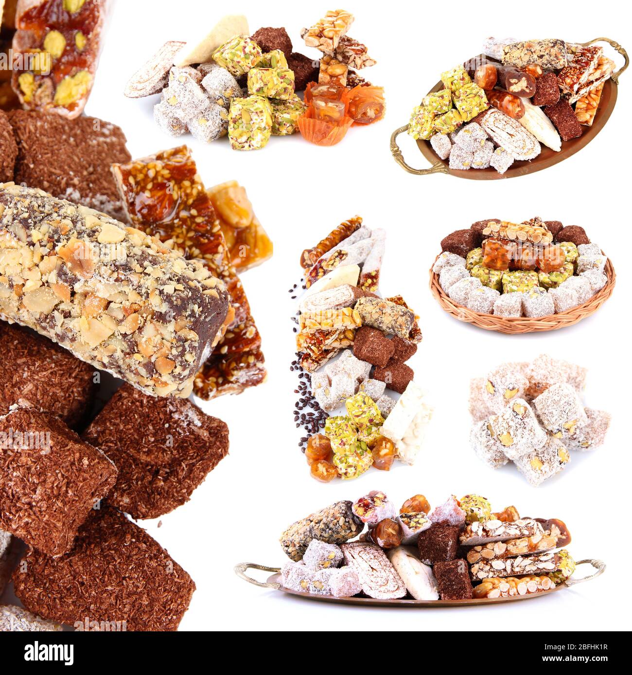 Tasty oriental sweets collage isolated on white Stock Photo - Alamy