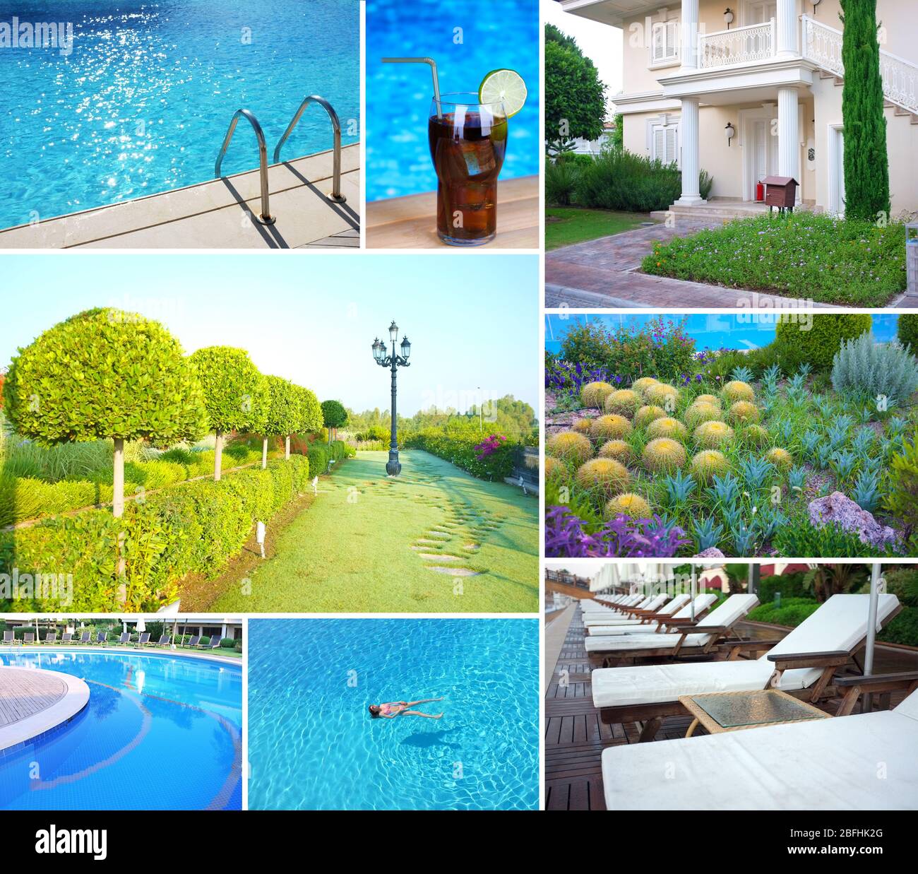 Collage with different photos of luxury touristic hotel Stock Photo - Alamy