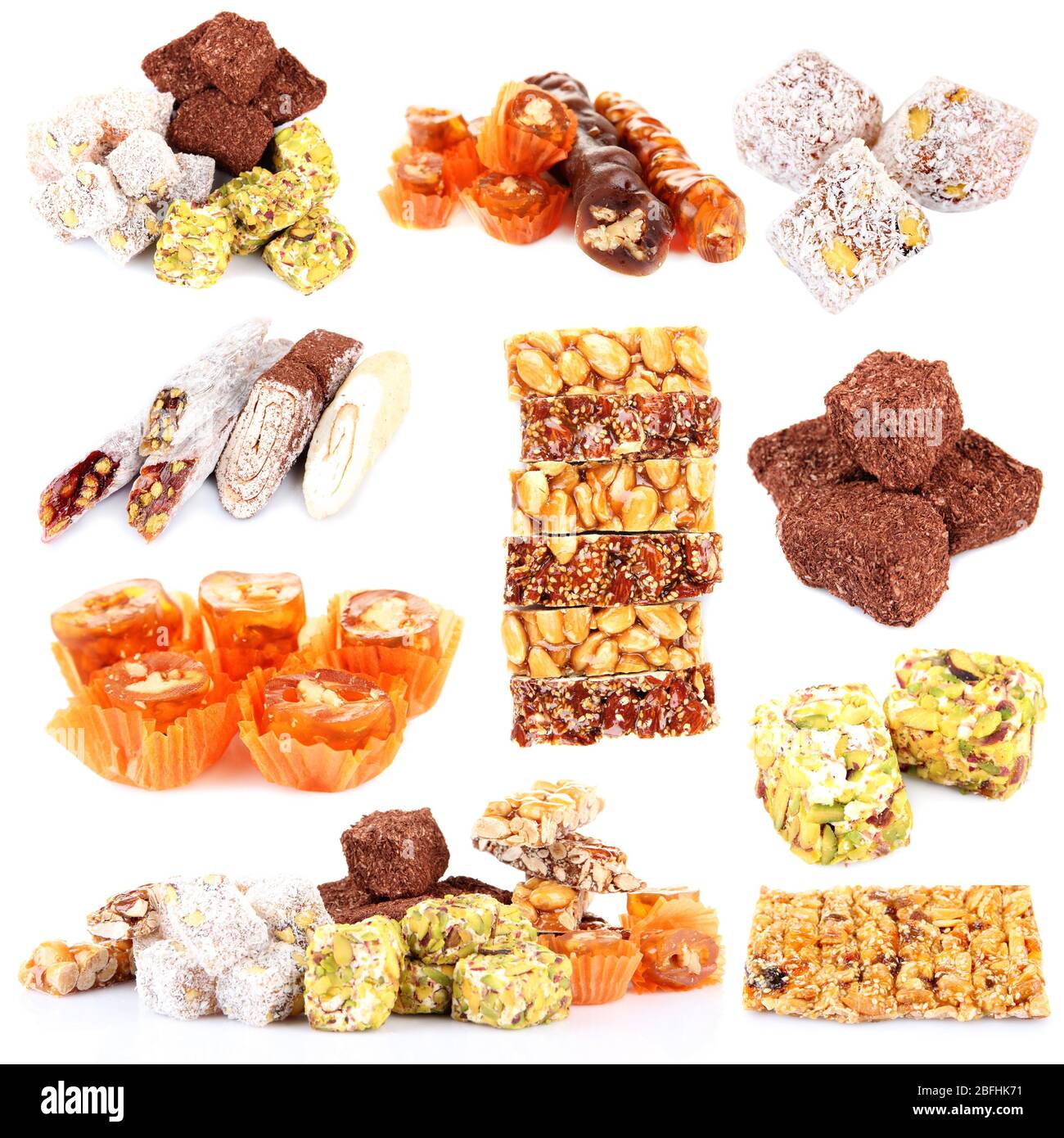 Tasty oriental sweets collage isolated on white Stock Photo - Alamy